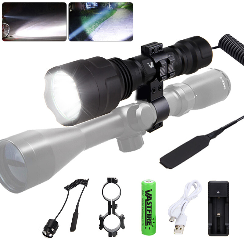 800Yards Green/Red/White LED Flashlight Predator Hunting Light Weapon ...