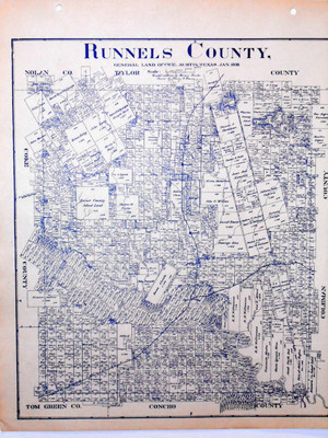 Old Runnels County Texas General Land Office Owner Map Ballinger ...