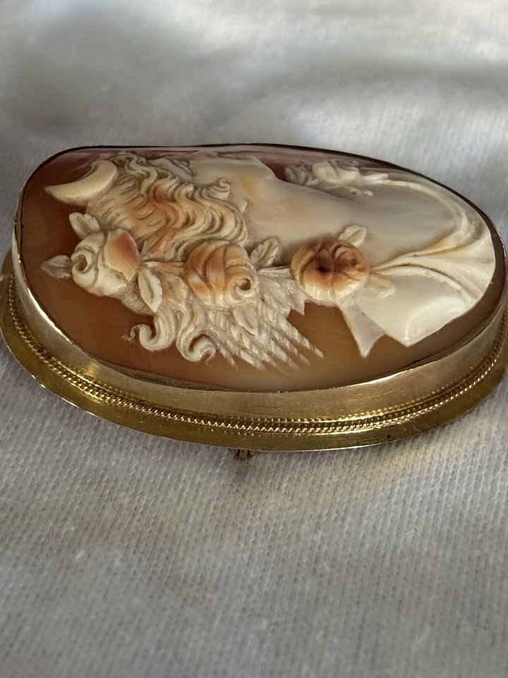 Antique Victorian 14K Gold Carved Shell Moon Goddess Cameo Pendant Pin ...