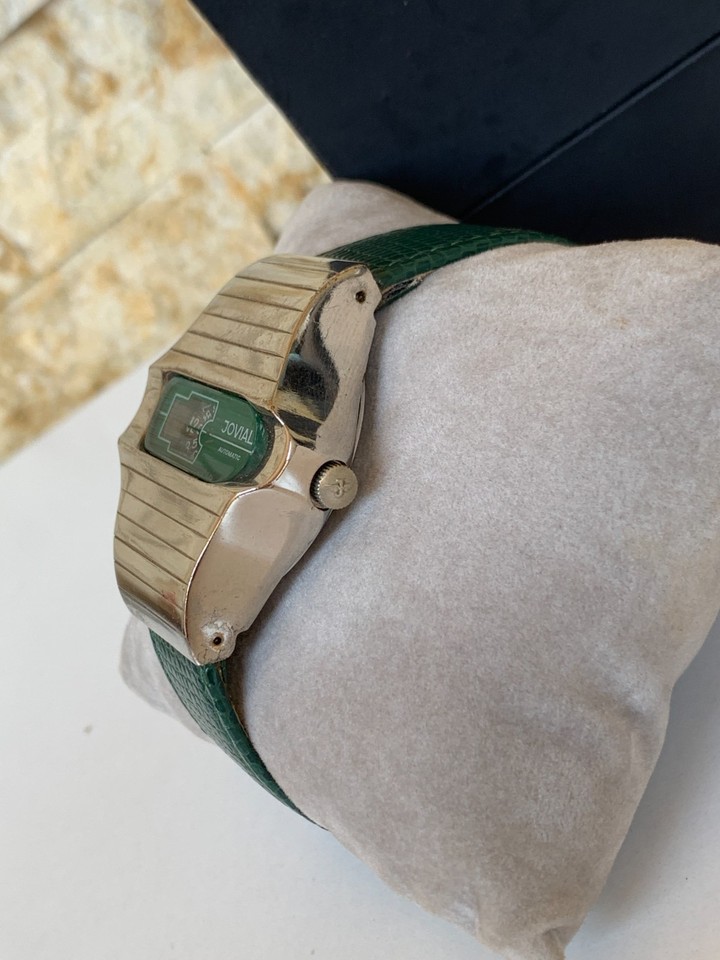 1970'S VINTAGE JOVIAL JUMP HOUR DISK WATCH GREEN SPACE AGE 43MM ULTRA ...