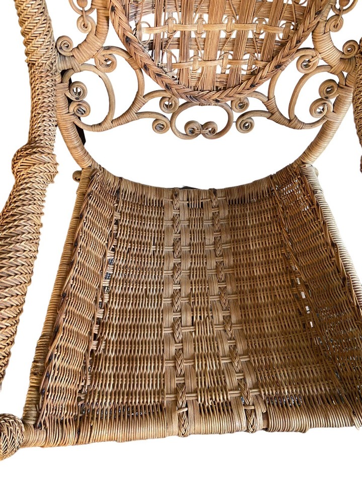 Italian Wicker VTG Peacock Curli Cue Stick Ball Throne Chair Heywood ...