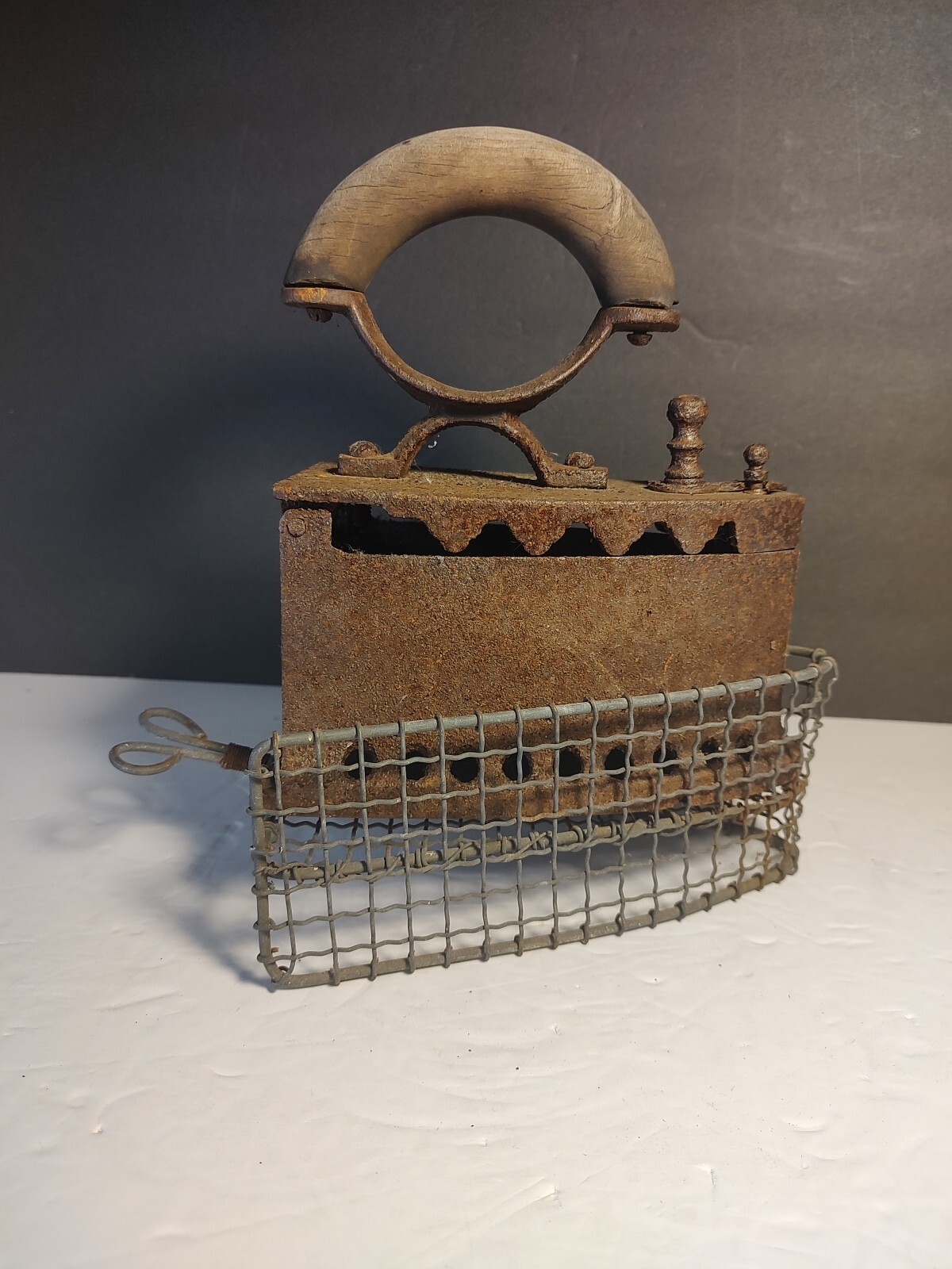Antique Victorian Coal Clothes Iron With Rare Holding Cage . | eBay