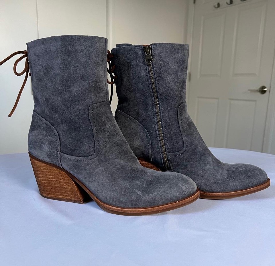 KORK-EASE Muted Blue Suede Zip Rear Lace-up Mid Calf 3" Heel Boots NWOB ...