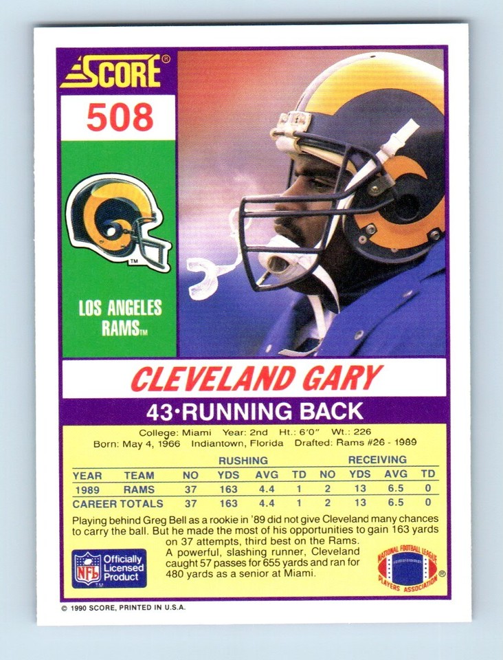1990 Score Cleveland Gary Los Angeles Rams #508 | eBay