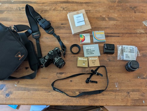 Nikon FE Film Camera Lot w/ AF Nikkor 50mm And 24mm Lens + Filters ...
