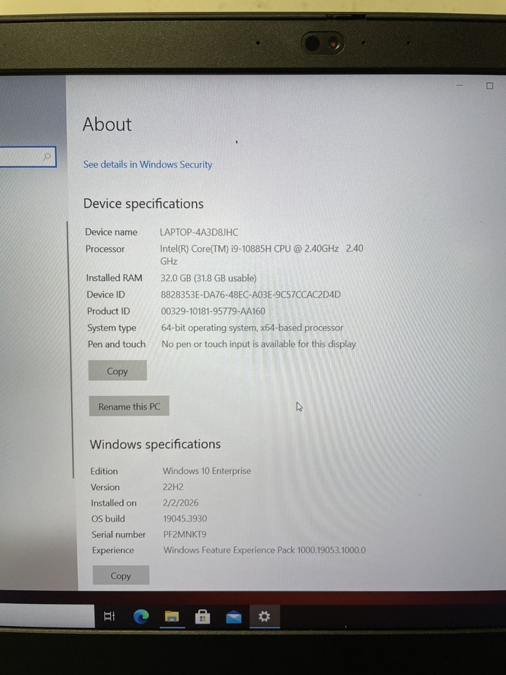 ThinkPad P15 Gen 1 Intel i9-10885H @2.40GHz 32GB RAM 512GB SSD ...