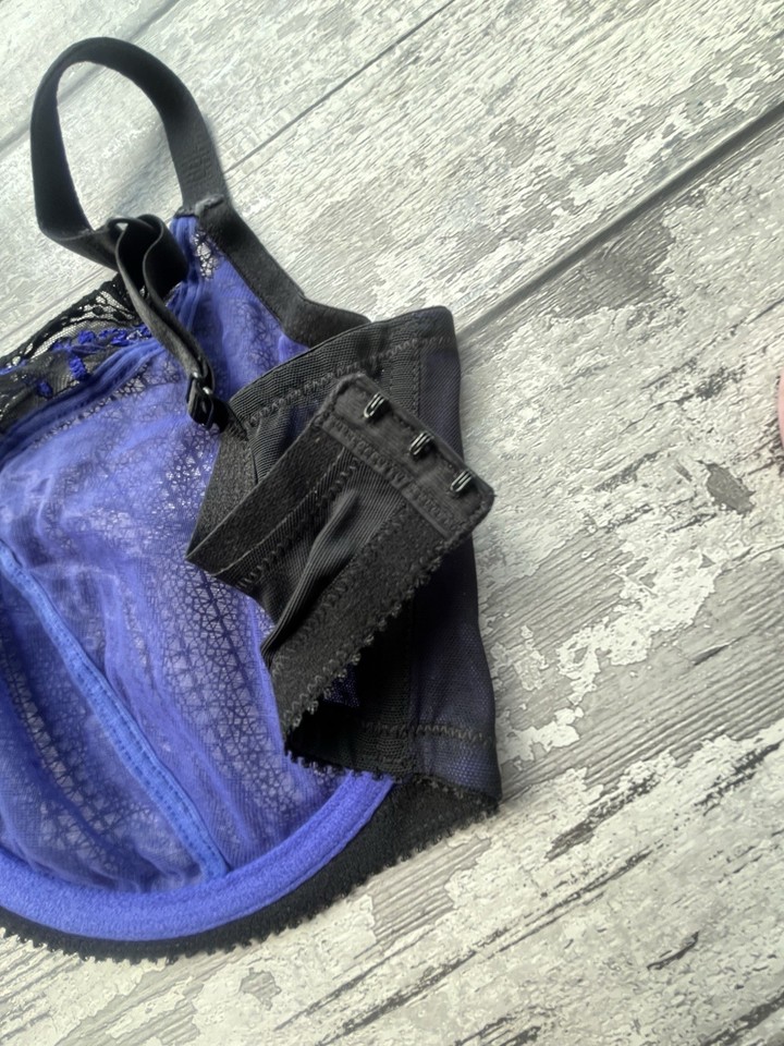 George Black Indigo Blue Lace 34J Non padded underwired bra cleavage ...