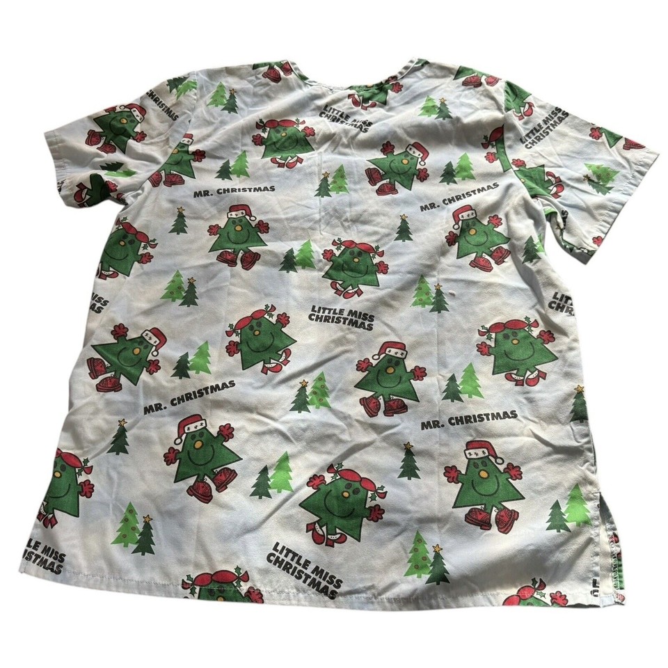 Little Miss Christmas Scrub Top Medium Women's Trees Holiday Mr Men ...