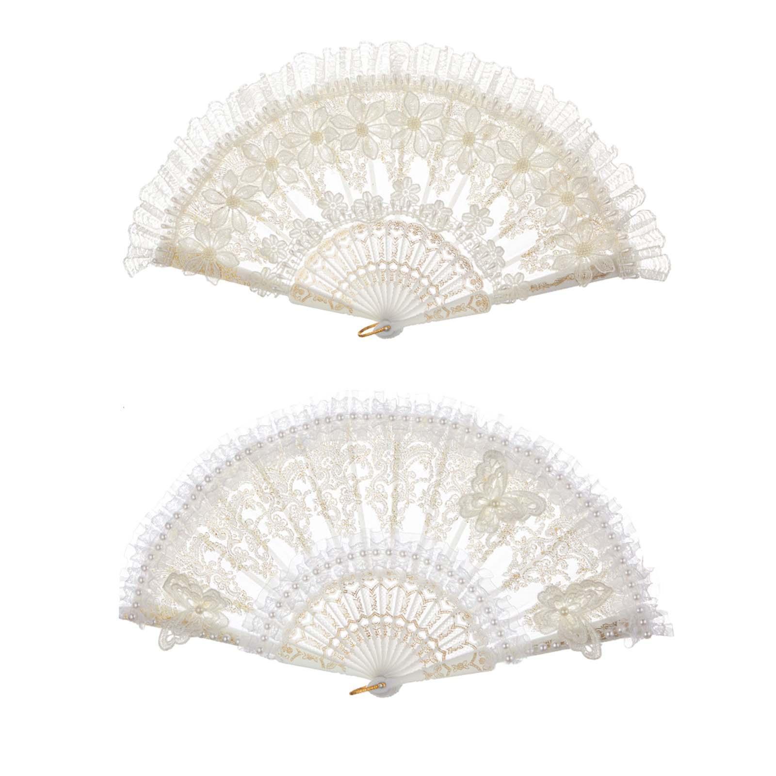 Lace Folding Handheld Fan Foldable White Lace Fan for Performances Show ...