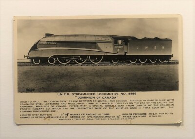 Postcard - LNER Streamlined Locomotive No. 4489, "Dominion of Canada ...