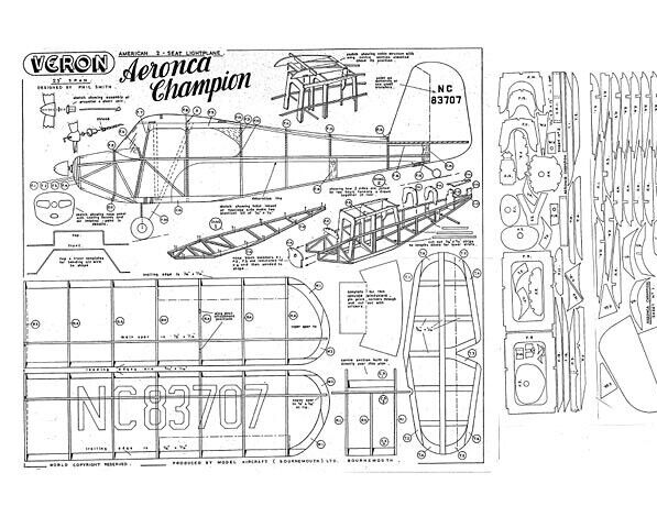 Aeronca Champion Champ Rubber Power 23" Airplane Printed Plans ...