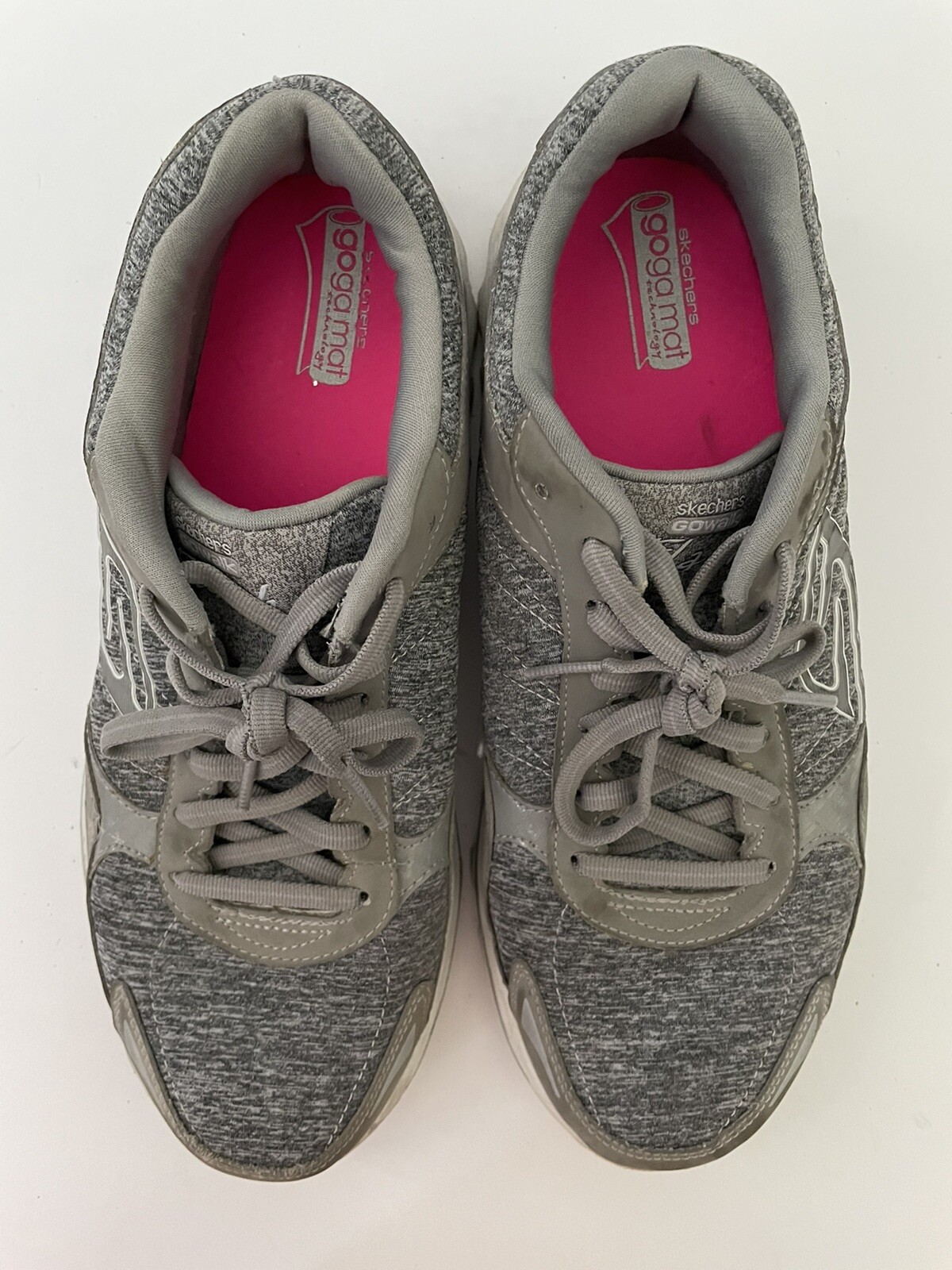 Skechers Gogo Mat Gray White Lace Up Women’s Athletic… - Gem