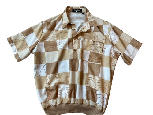 Men’s Alan Stuart Vintage Shirt Geometrical Shapes Tan Brown White ...