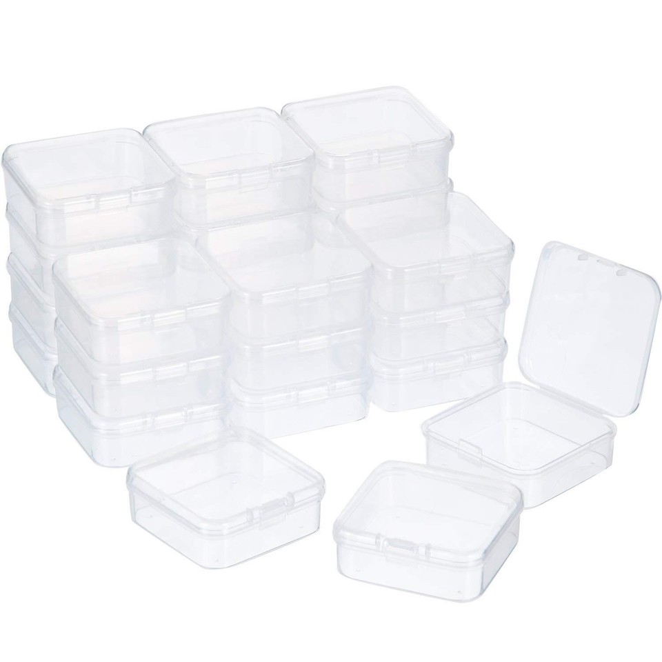 24Pack Small Clear Plastic Storage Container Box w/ Hinged Lids 2.12x2 ...