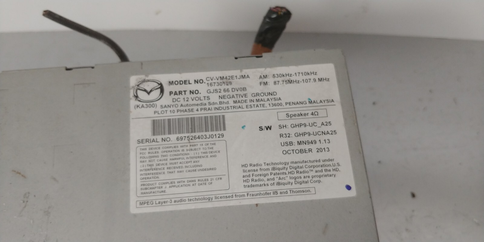 2014 - 2016 Mazda 6 Audio Navigation Display Screen Unit GJS2 66 DV0B ...