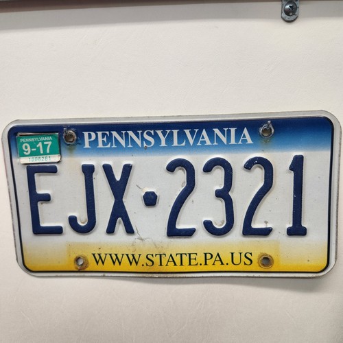 Pennsylvania state license Plate Blue, White, Yellow EJX-2321 WWW.STATE ...