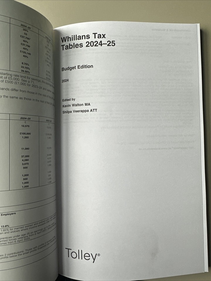 Tolley Whillans Tax Tables 2024-25 Budget Edition | eBay