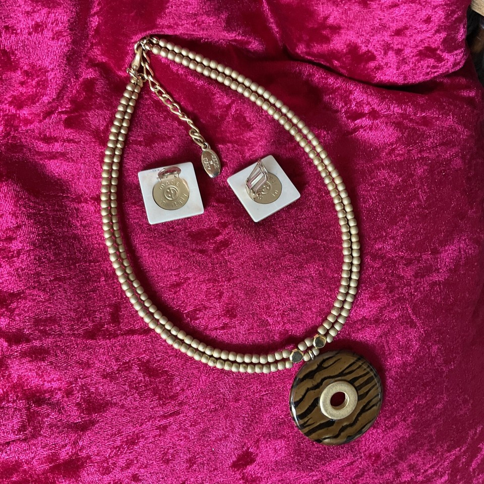KATHERINE K TWO PIECE LEOPARD PENDANT NECKLACE MATCHING EARRINGS MADE ...