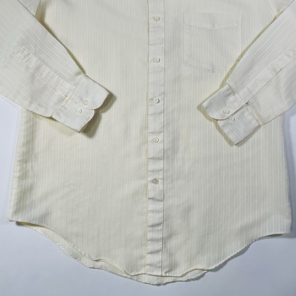 True Vintage 70s Sears Perma-Prest Button Up Shirt White Striped Mens M ...