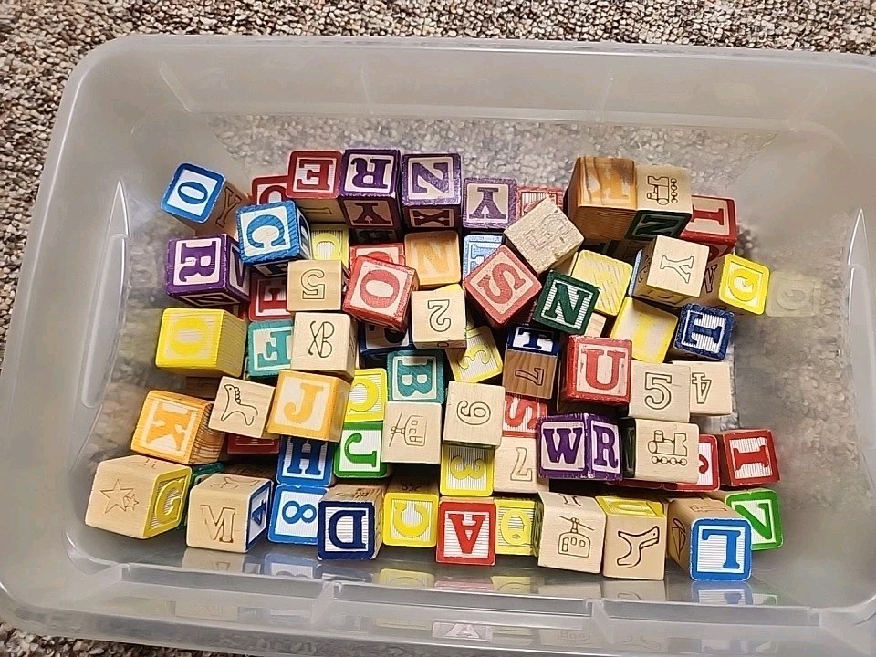 Lot of 96 Vintage Wooden Children's Building Blocks Alphabet & Numbers ...