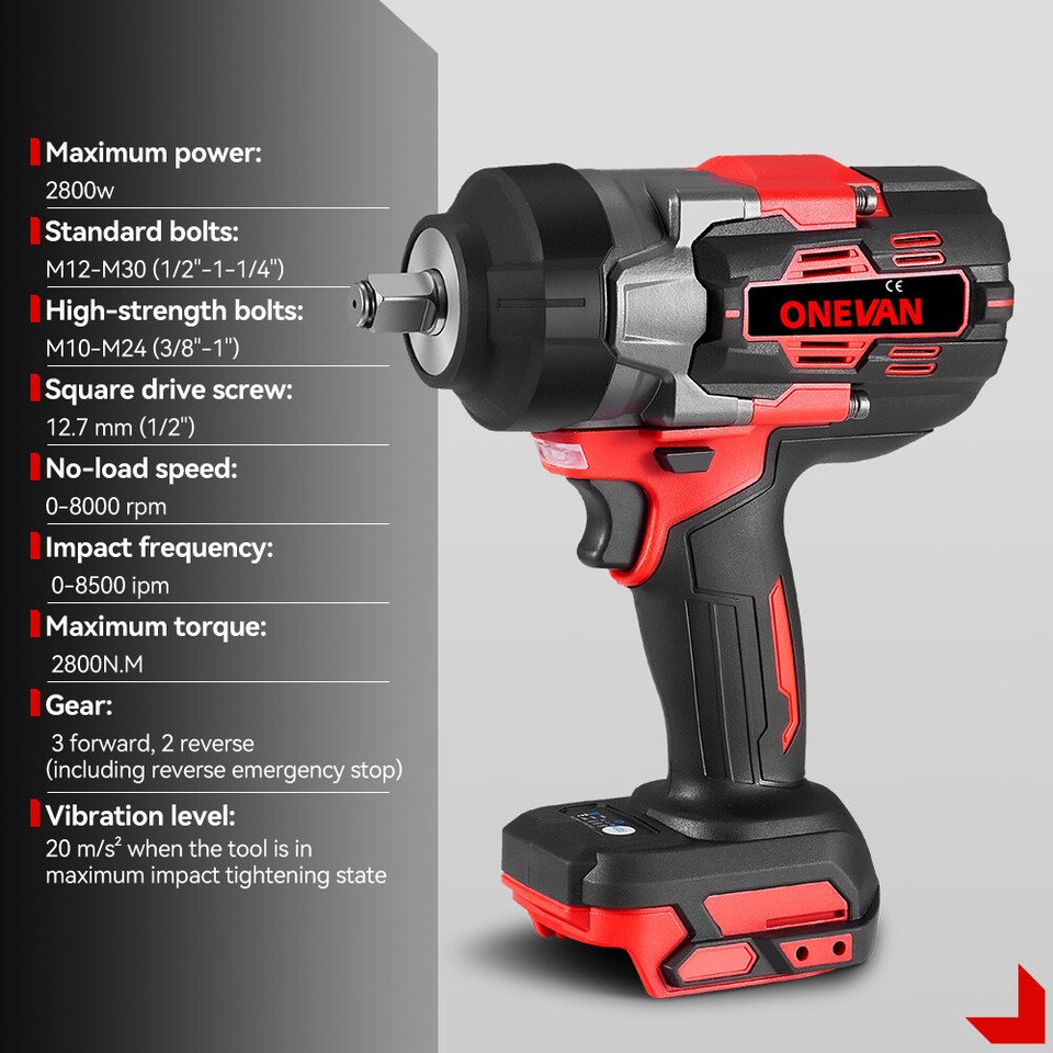 Cordless Electric Impact Wrench Gun 2800Nm 1/2'' High Power Driver + 2 ...