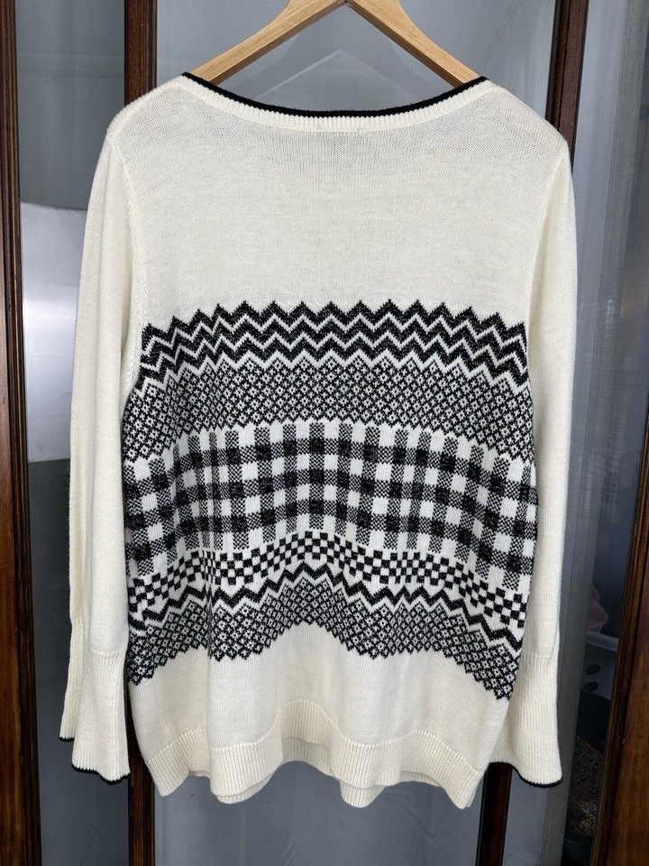 Talbots Sweater Woman 2X Cream Black Fair Isle Wool Nordic Shimmer ...