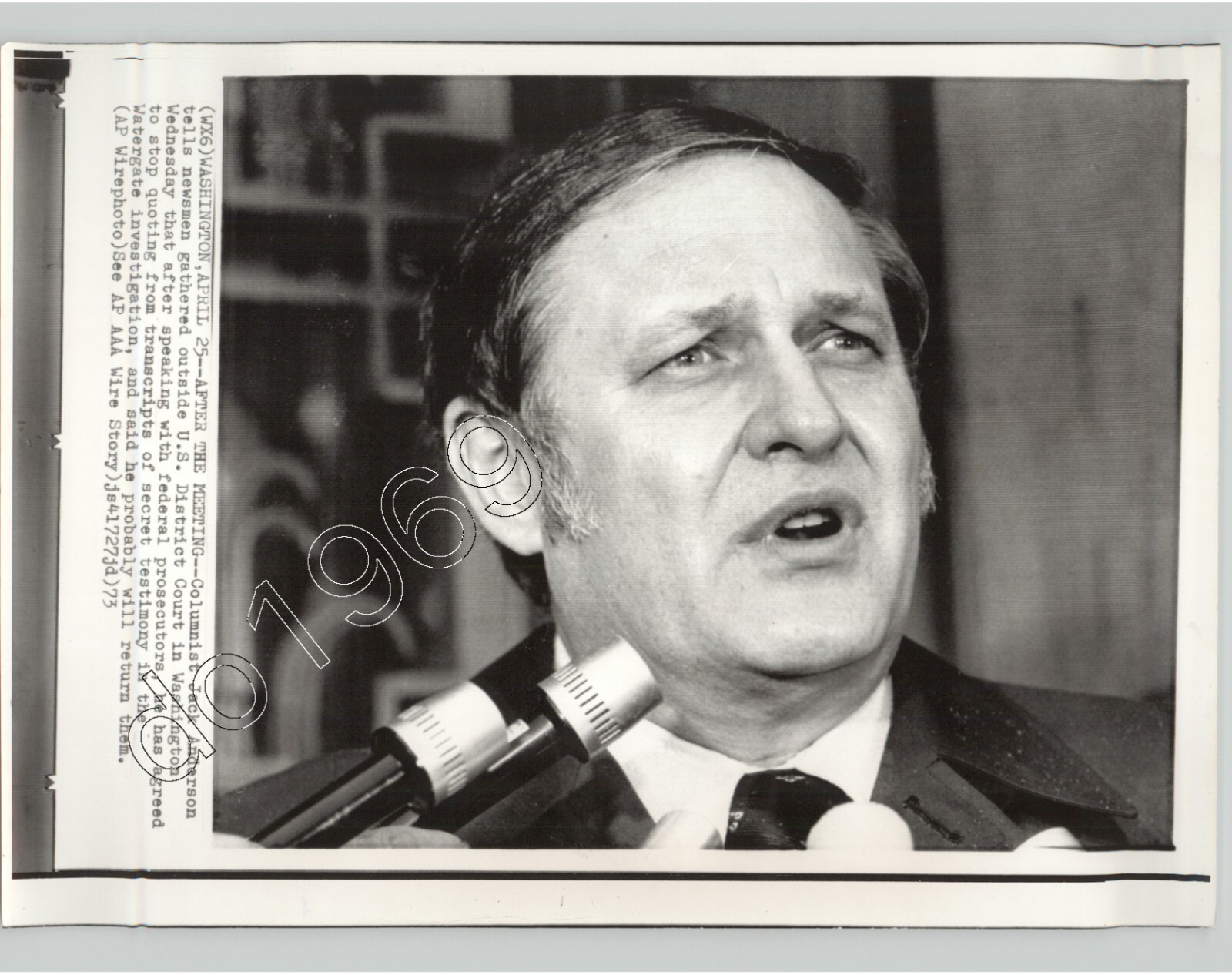 Columnist JACK ANDERSON In The WATERGATE Briefings. 1973 Press Photo US ...