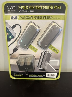 TYLT 2 Pack Portable Power Bank w/Charging Dock 5200mAh Chargers USB ...
