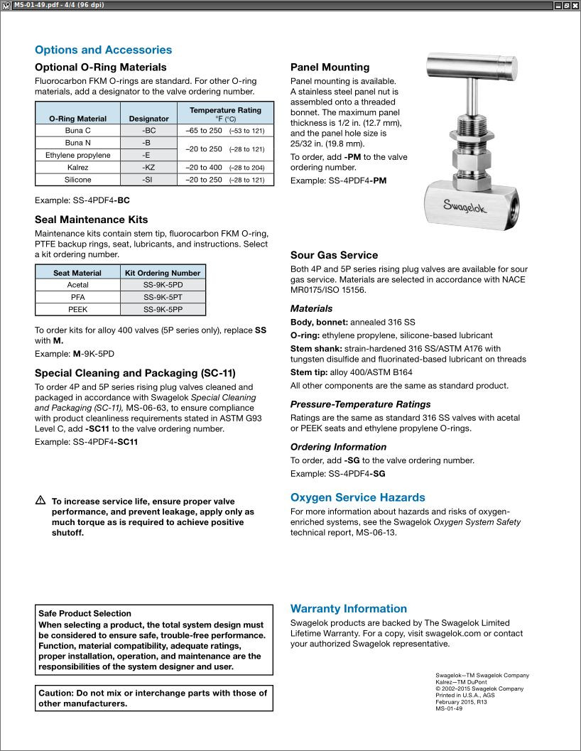 1pc Swagelok Rising Plug Screwed-Bonnet Needle Valve SS-4PDMS6-E -- 3/8 ...