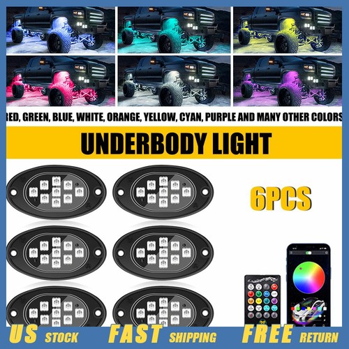6x LED Pods RGB Rock Light Kit Underbody Glow Neon Lamp Music Control ...