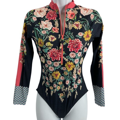 Johnny Was Swimsuit Womens Sz S Mia Sporty Surf Floral 1 Pc Rash Guard ...