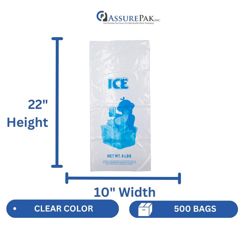 8LB Clear Ice Bags – 500 Bags - 10"x20" 1.35 mil – Bulk Plastic for | eBay