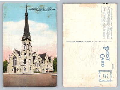 Detroit, MI-Michigan, Central Methodist Church Spire Old Card Postcard ...