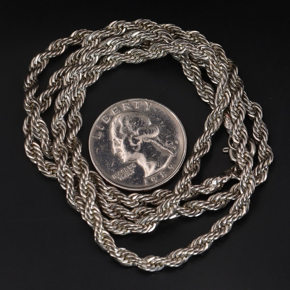 Sterling Silver - 4mm Rope Chain 24" Necklace - 22.5g | eBay