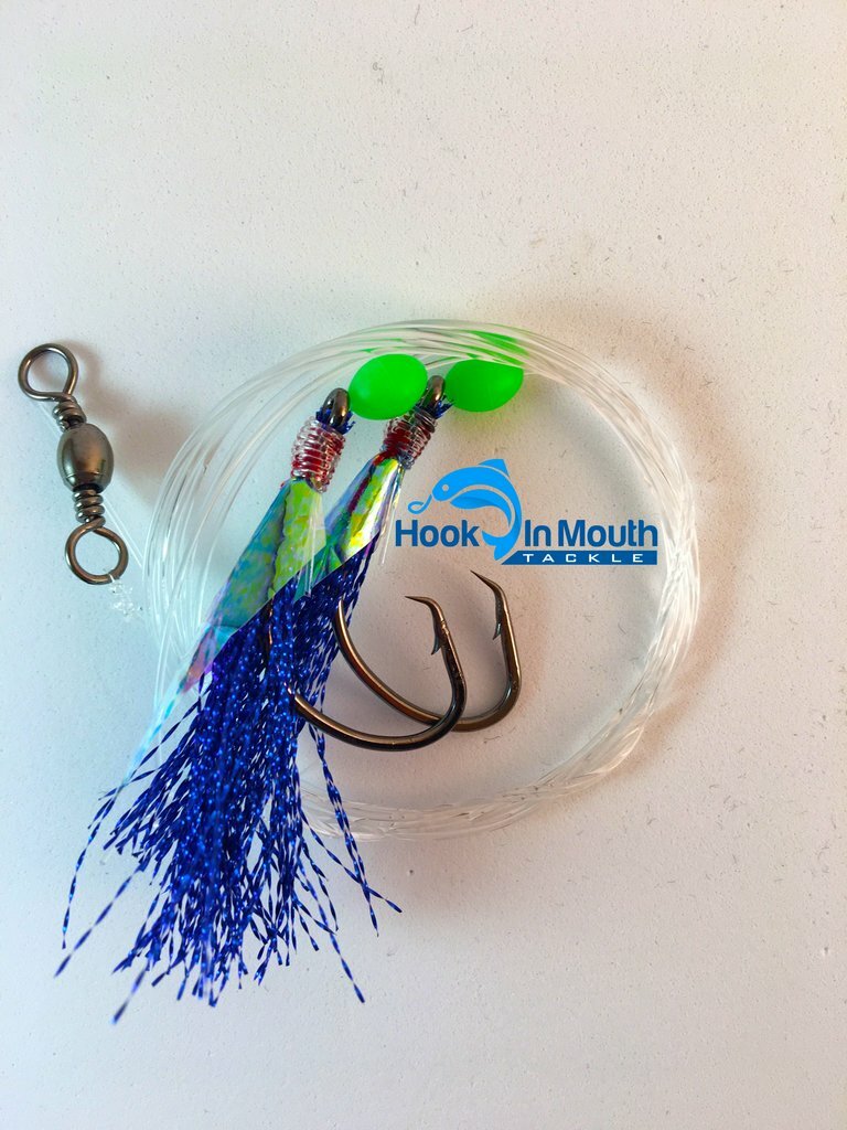 5 x Surf Fishing Rigs Blue Paternoster 60lb 6/0 Snapper Gummy Shark Rig ...