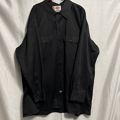 Dickies Black Button Up Long Sleeve Work Shirt Size XXL With Twin ...