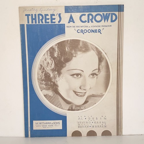 Vintage 1932 Three's A Crowd Sheet Music from Crooner Ann Dvorak Cover Photo | eBay