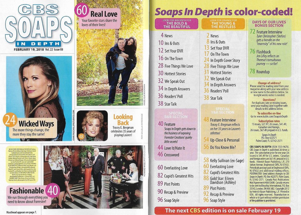 CBS Soaps In Depth Magazine February 19 2018 Melissa Claire Egan Joshua ...