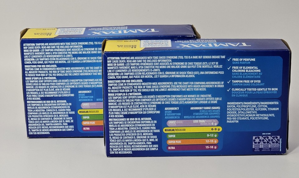 2 TAMPAX TAMPON REGULAR ABSORBENCY/CARDBOARD APPLICATOR/UNSCENTED/10 IN ...