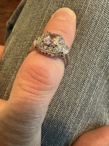 Silver Tone Cubic Zirconia Ring Marked RSC Princess Cut Pink Center ...