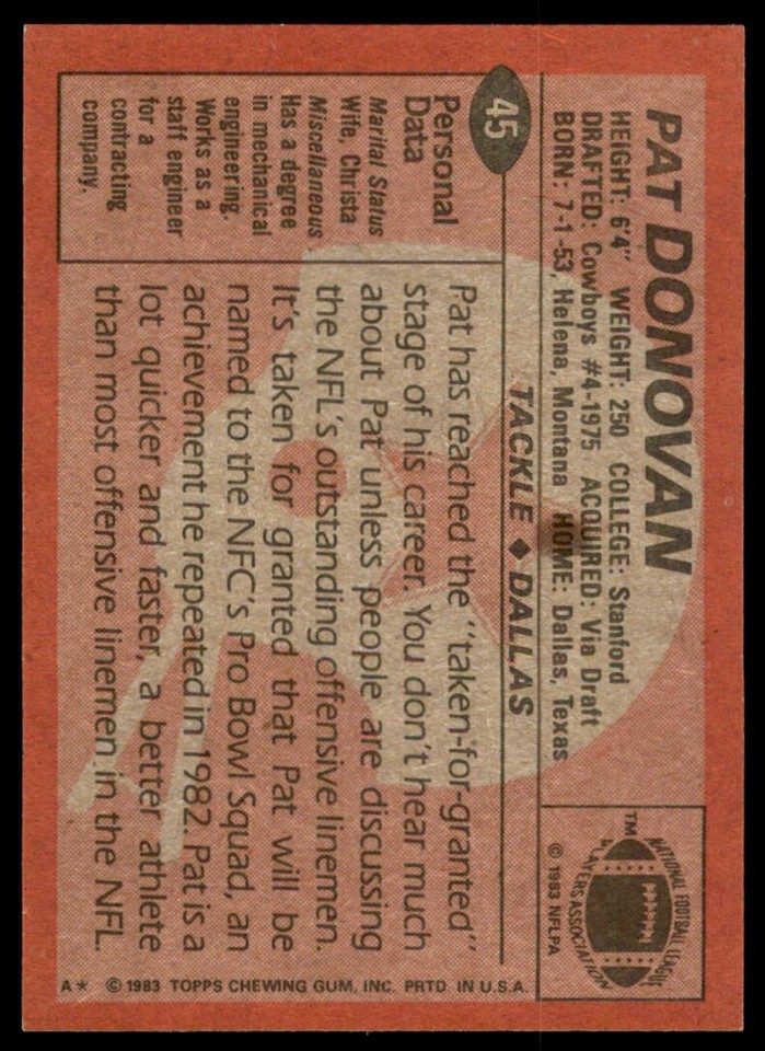 1983 Topps #45 Pat Donovan Dallas Cowboys | eBay