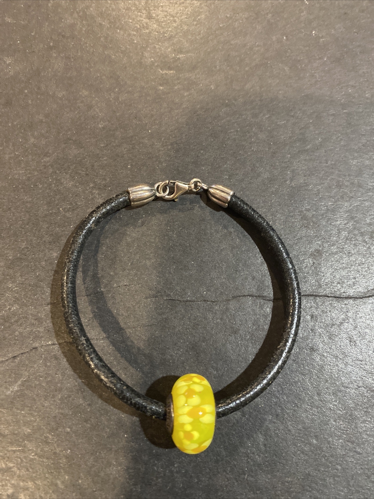 Pandora Black Leather Bracelet with One Pandora Charm… - Gem