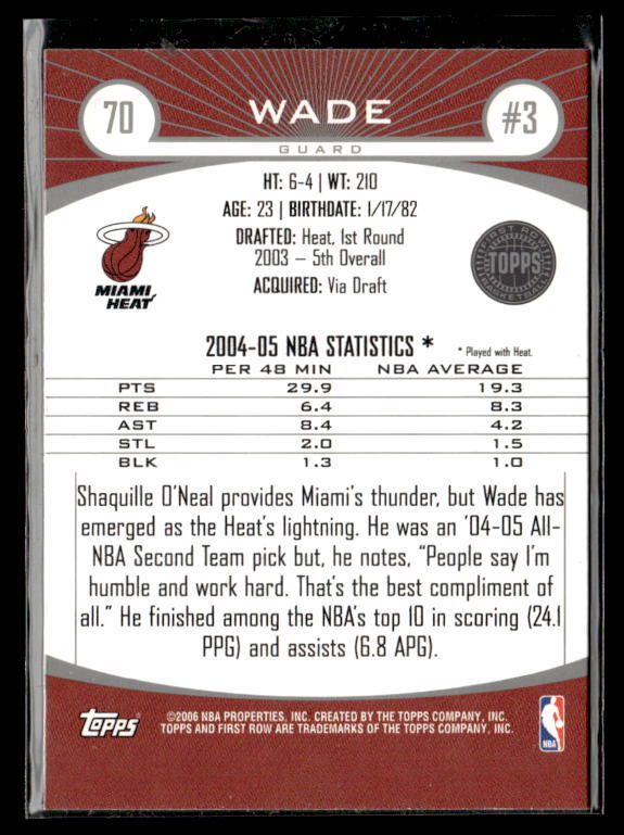 2005 Topps First Row #70 Dwyane Wade Nm/M | eBay