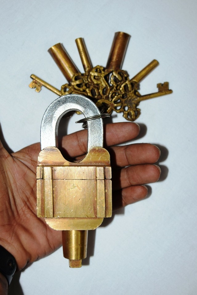Tricky Lock Solid Brass Six Key Padlock Heavy Home Safety Handicraft ...
