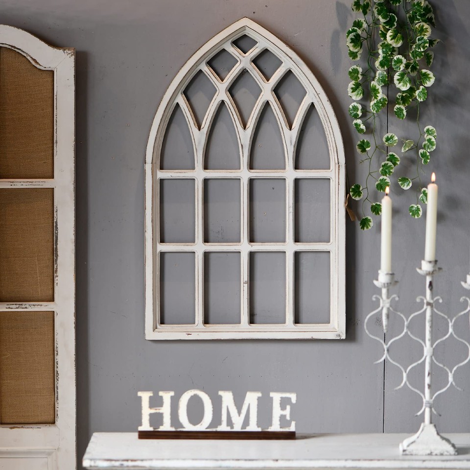 Rustic Arched Window Frame 20 x 32 Inch, Hanging Distressed White ...
