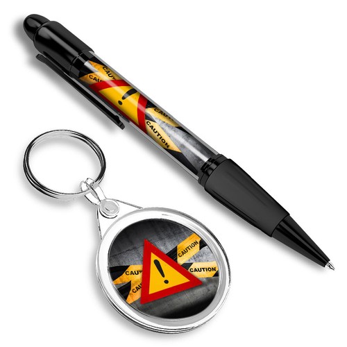 1 Ballpoint Pen & 1 Keyring set Warning Sign Caution Tape #52406 | eBay UK