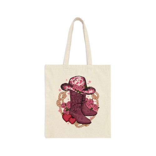 Tote Bag Pink Western Cowgirl Boots and Hat Cotton Canvas Everyday Eco ...