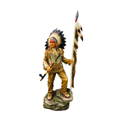 Native American Chief with Spear and Peace Pipe Big Statue | eBay