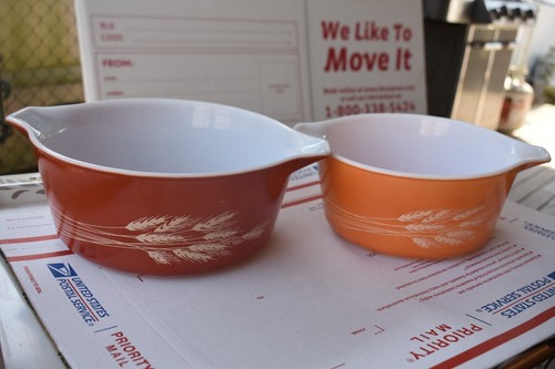 Vintage Pyrex Autumn Harvest Wheat Nesting Casserole Dish Set 474, 475 ...