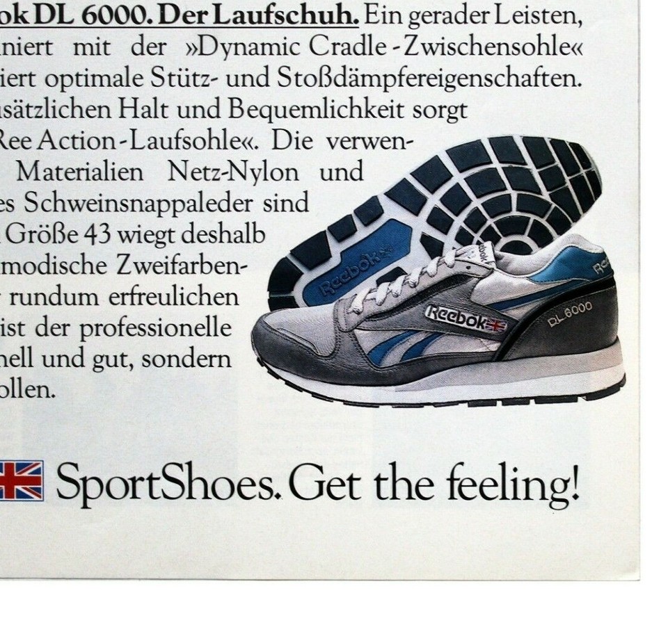 Vintage 1986 Reebok DL 6000 sneakers poster stampa pubblicità calci ...